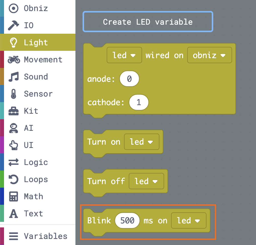 Flashing the LEDs at the same interval [Block program] - obniz公式ブログ